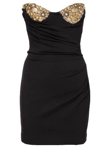 AREA Embellished Draped Jersey Bustier Dress - Black