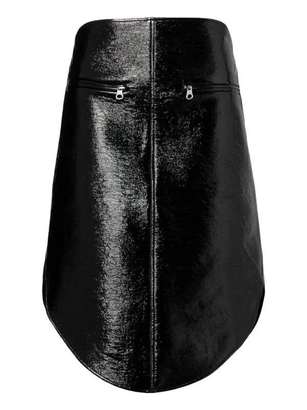 COURREGES Faux Leather Midi Skirt With Zip Pockets - Black
