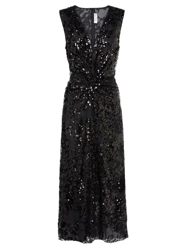 Victoria Beckham Sequined Gathered Midi Dress - Black