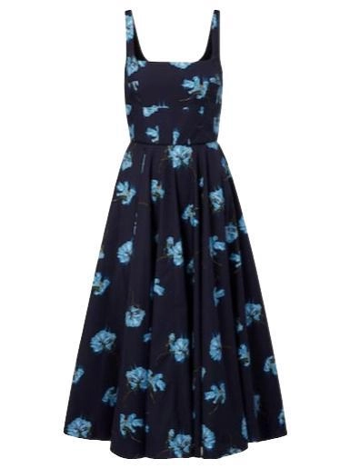 EMILIA WICKSTEAD Floral Cotton Square Neck Midi Dress - Black
