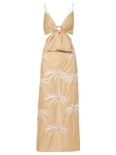 Johanna Ortiz Sea Swirl Midi Dress With Palm Tree Embroidery - Nude