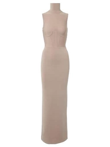 NENSI DOJAKA Gwyneth Knitted Corset Maxi Dress - Nude
