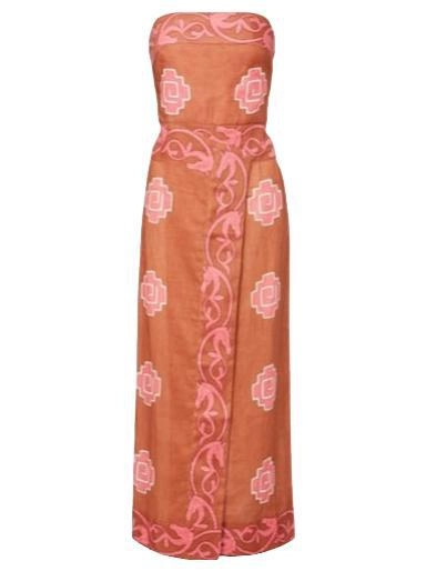 Johanna Ortiz Embroidered Smocked Linen Midi Dress - Orange
