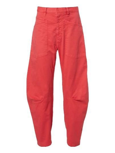 NILI LOTAN Shon Cotton Barrel-leg Pants - Red