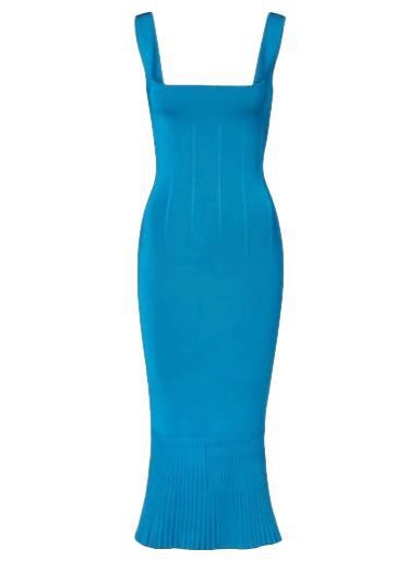 Galvan Atalanta Ribbed-knit Square Neck Cocktail Dress - Blue