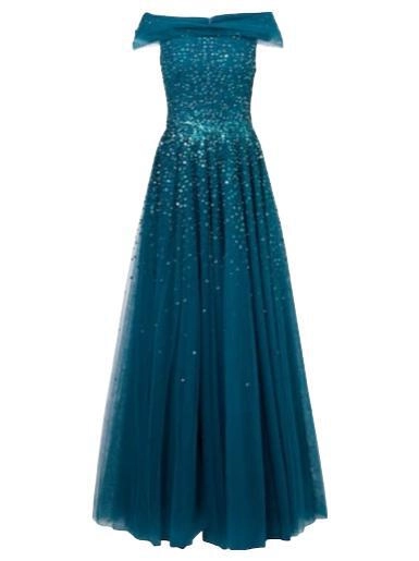 Jenny Packham Off-shoulder Crystal Embellished Gown - Blue