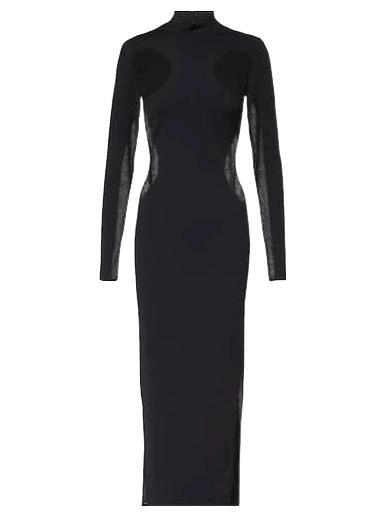 Stella McCartney High Neck Mesh Paneled Knit Maxi Dress - Black