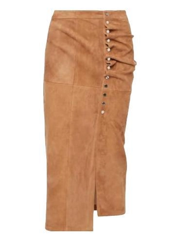 Rabanne Ruched Suede Midi Skirt - Brown