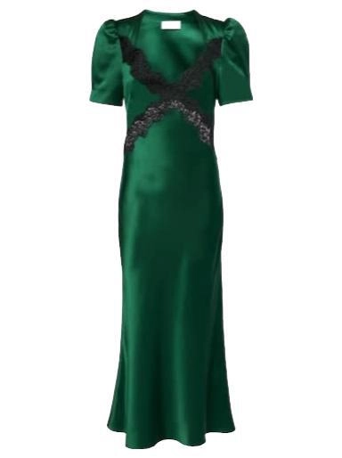 Rebecca Vallance Charelle Silk Satin Slip Dress With Lace Trim - Green