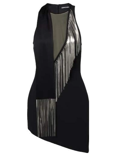 David Koma Metallic Fringe Trim Midi Dress - Black