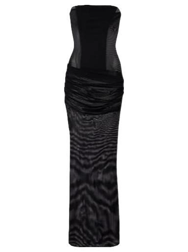 Alex Perry Sheer Strapless Corset Gown With Side Slit - Black
