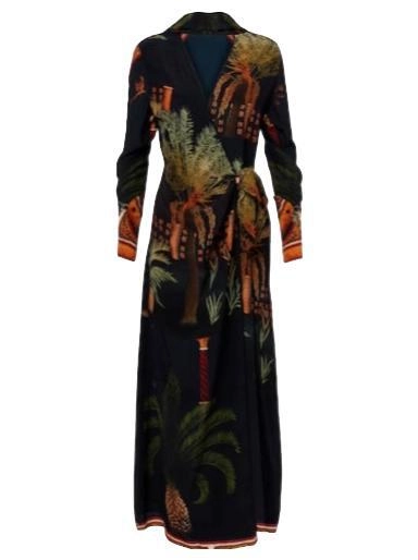 Johanna Ortiz Printed Silk Wrap Maxi Dress - Black