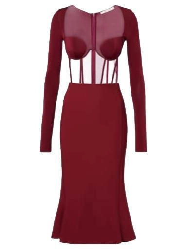 NENSI DOJAKA Paneled Corset Midi Dress - Red