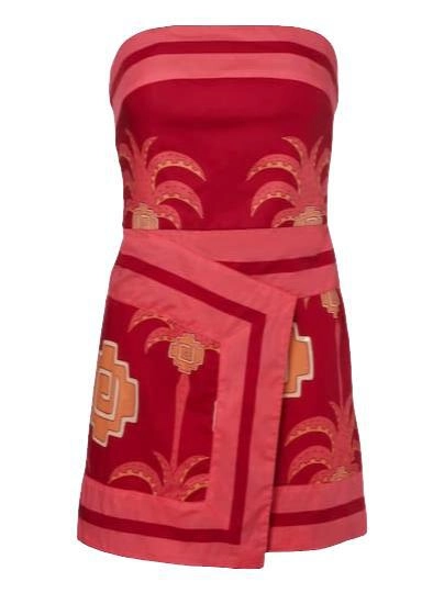 Johanna Ortiz Printed Cotton Strapless Mini Dress - Red