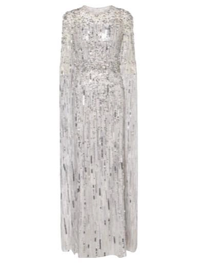 Jenny Packham Sequined Gown With Cape Effect - Gray