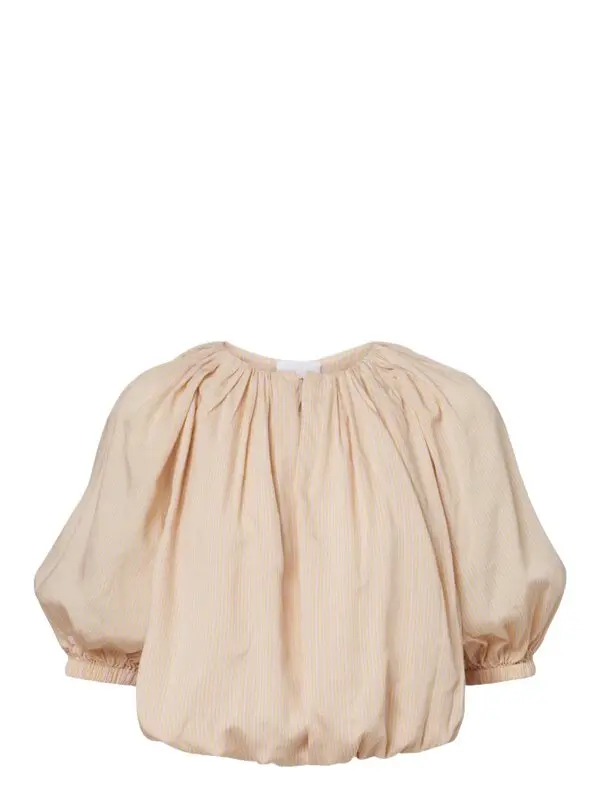 PATOU Striped Puff Sleeve Cropped Top - Nude