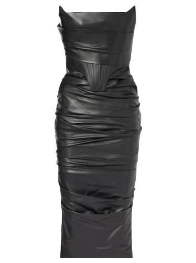 Alex Perry Ruched Leather Midi Dress - Black