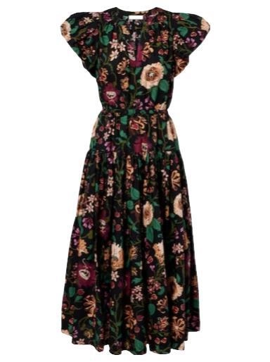 Ulla Johnson Marin Floral Cotton Poplin Midi Dress - Black