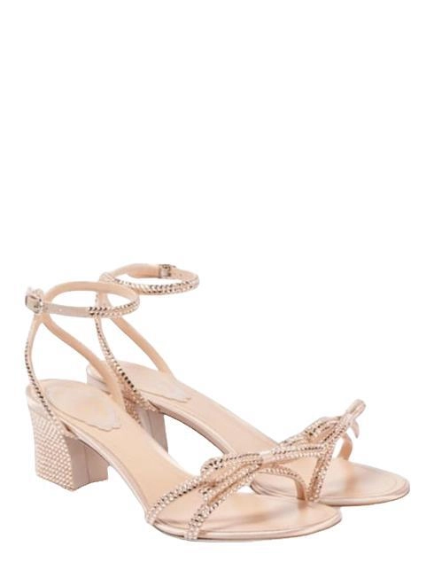 Rene Caovilla Embellished Bow Detail Satin Sandals - Nude