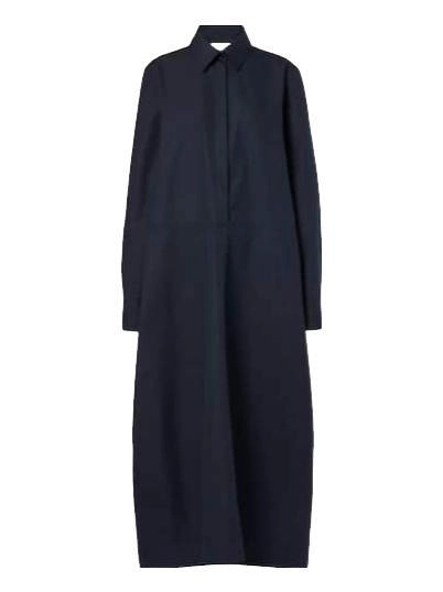 JIL SANDER Gathered Cotton Poplin Shirt Dress - Black