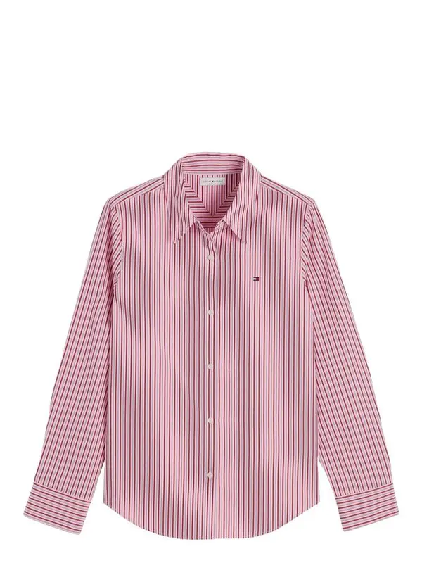 Tommy Hilfiger Striped Embroidered Logo Shirt - Pink