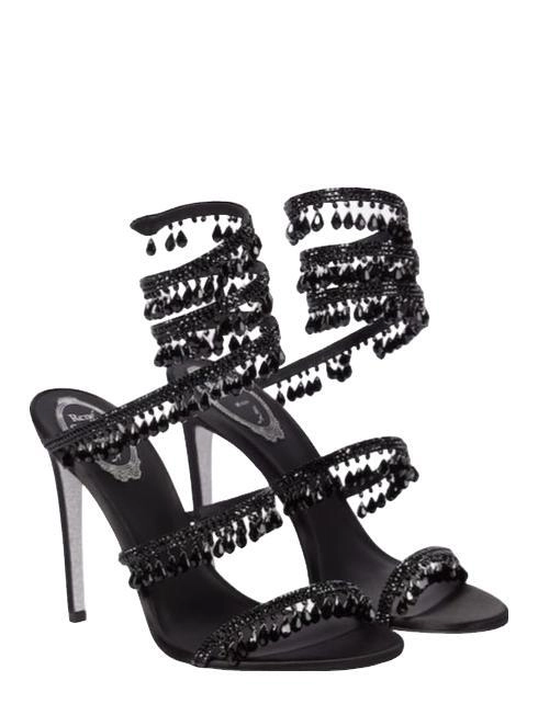 Rene Caovilla Chandelier Embellished Satin Sandals - Black