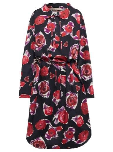 Marni Floral Cotton Midi Dress - Black