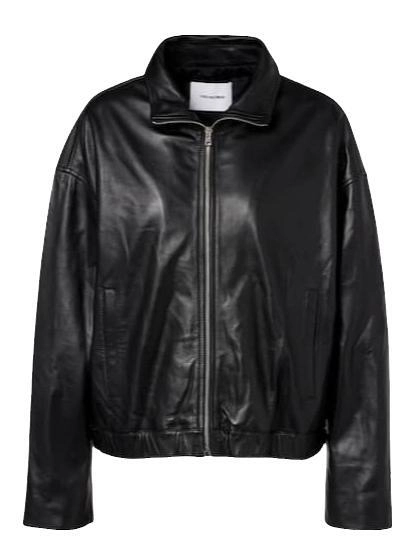 YVES SALOMON High Neck Leather Jacket - Black