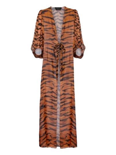 ADRIANA DEGREAS X Sabine Getty Printed Silk Kaftan - Brown