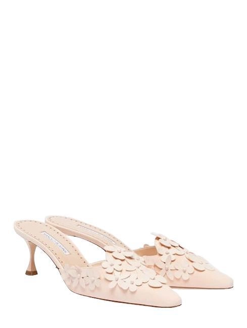 Manolo Blahnik Floral-appliqué Suede Mules - Nude