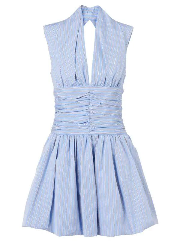 PATOU Striped Pleated Mini Dress - Blue