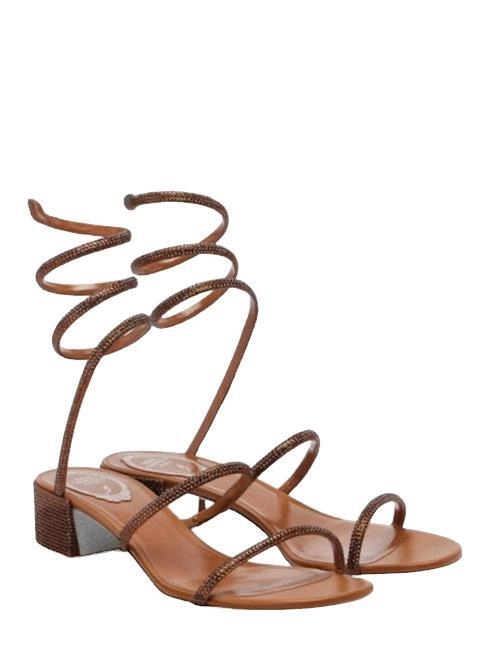Rene Caovilla Embellished Satin Sandals With Snake Ankle Straps - Brown