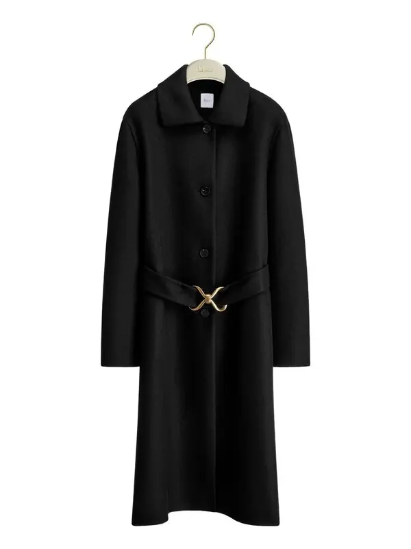 Dior Coat With Belt And Gold-finish Bow Detail - Black