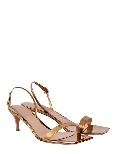 GIANVITO ROSSI Ribbon 55 Metallic Leather Sandals - Nude