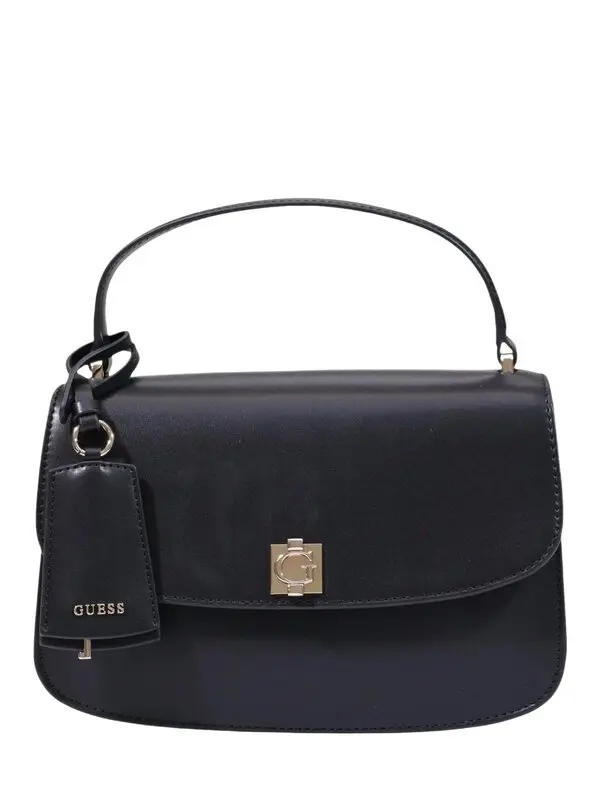 Guess Flap Shoulder Bag With Gold-tone Buckle - Black