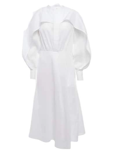 JIL SANDER Cotton Shirt Dress With Cape Effect Paneling - White
