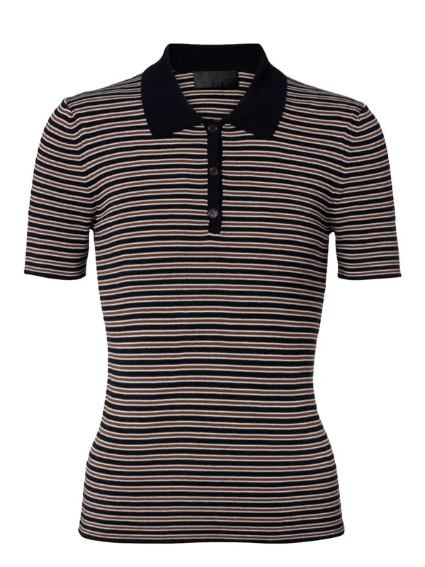 NILI LOTAN Gemmatta Striped Cotton Polo Shirt - Black