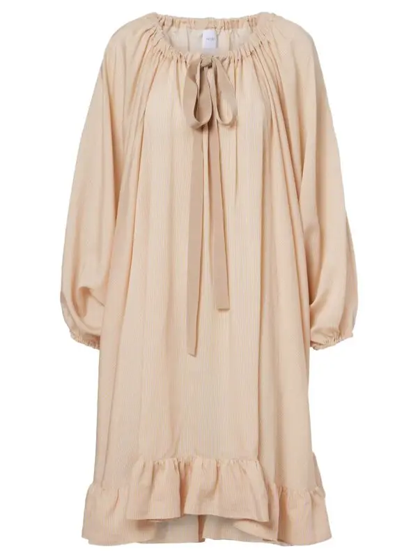 PATOU Striped Midi Dress With Elasticated Neckline And Cuffs - Nude