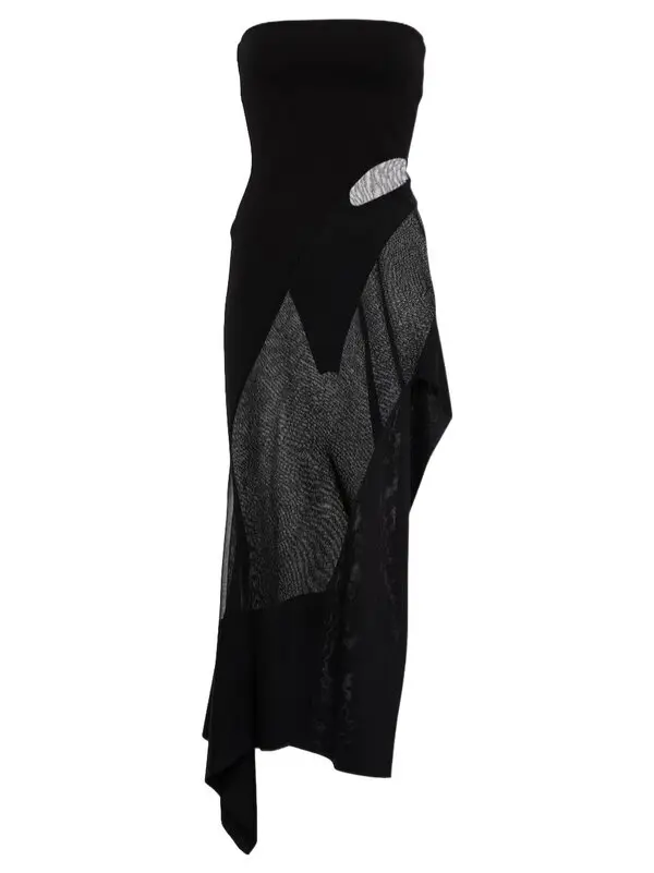 MUGLER Strapless Asymmetrical Midi Dress - Black