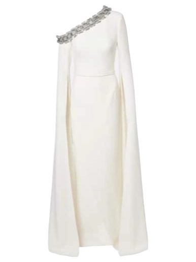 SAFIYAA LONDON Rinna One-shoulder Gown With Cape Sleeves - White