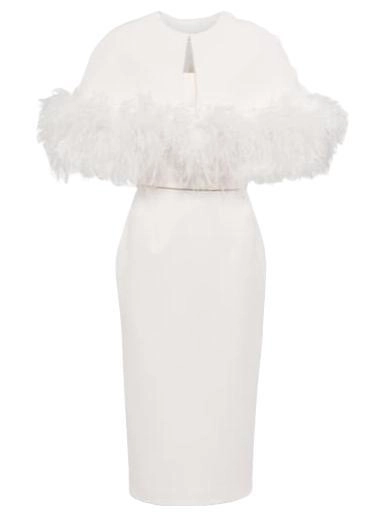 SAFIYAA LONDON Feather-embellished Crepe Midi Dress - White