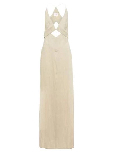 Galvan Isola Linen-blend Halterneck Maxi Dress - Nude