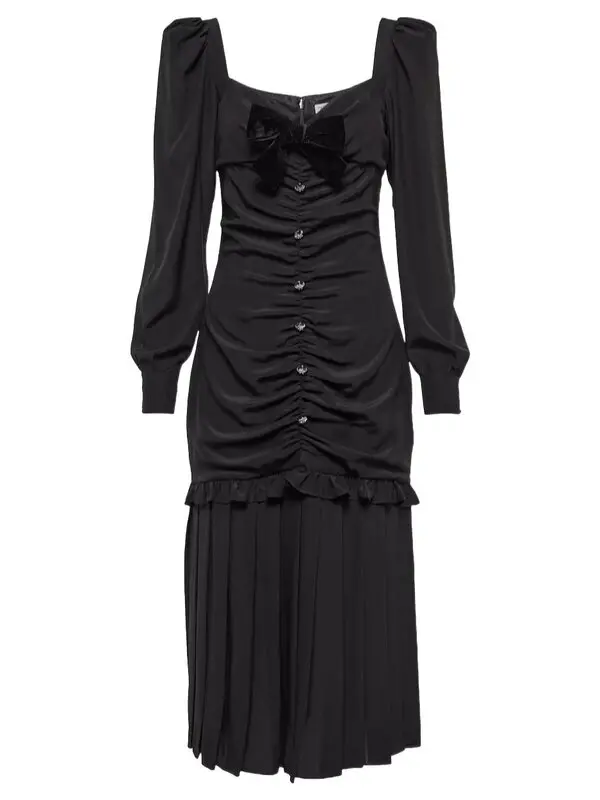 Alessandra Rich Silk Ruched Midi Dress - Black