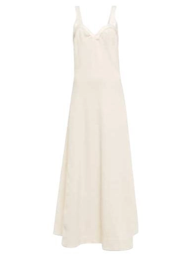 JIL SANDER Cotton-blend Bouclé Midi Dress With Sweetheart Neckline - White