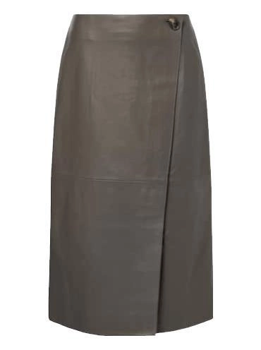 YVES SALOMON Leather Midi Skirt - Black