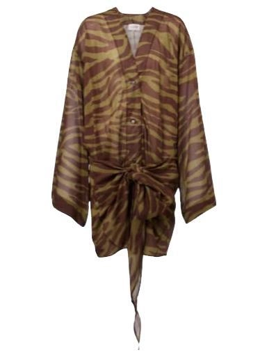 Attico Zebra Print Cotton Muslin Mini Dress - Brown