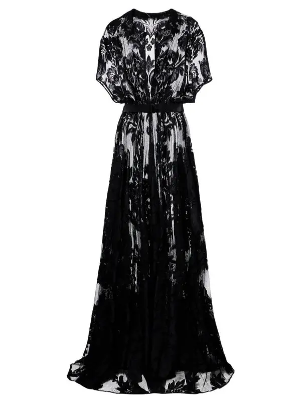 Norma Kamali Floral Lace Maxi Dress - Black