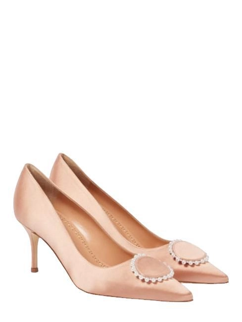 Manolo Blahnik Satin Pointed-toe Embellished High Heels - Nude