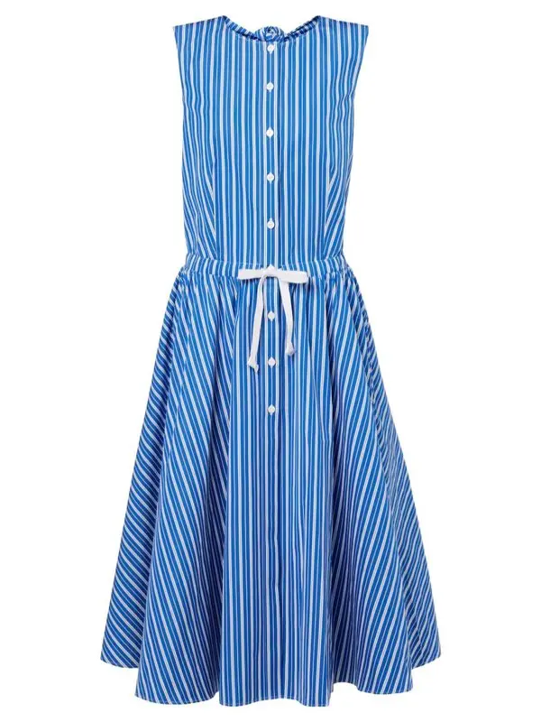 PATOU Sleeveless Striped Button-up Midi Dress With Drawstring Waist - Blue