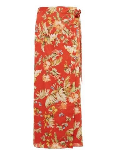 Erdem Vacation Hermia Floral Cotton Wrap Maxi Skirt - Red